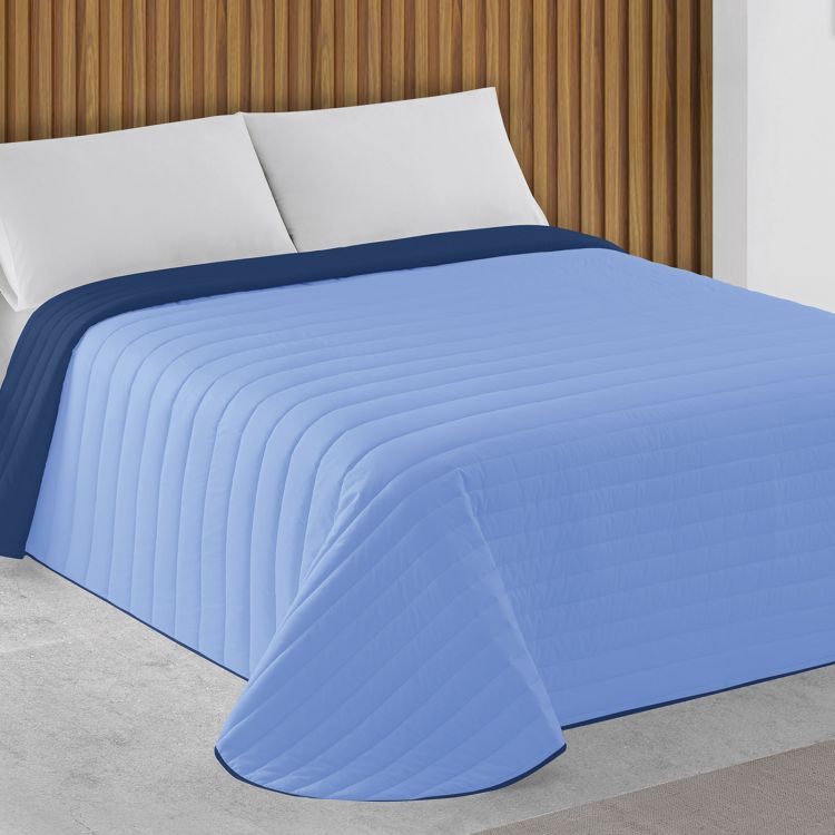 Colcha Bouti Bicolor azul marino y celeste